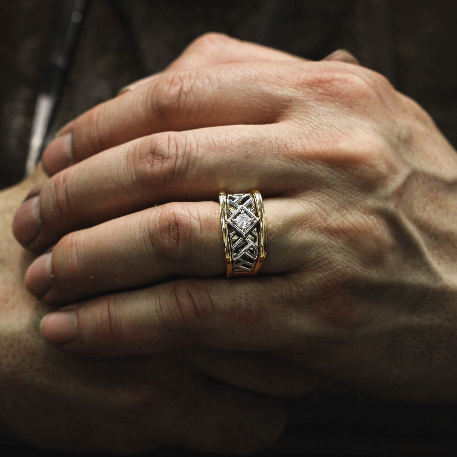 Custom Feature: Angled Bar Diamond Gents Band - GNM Fine Jewellers
